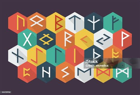 세트 장로 Futhark 룬 Trend 평편 스타일 상형문자에 대한 스톡 벡터 아트 및 기타 이미지 상형문자 0명 독일
