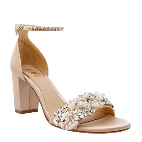 Adele Nude Crystal And Pearl Bridal Block Heel Heels Open Toe Block Heels Bridal Sandals