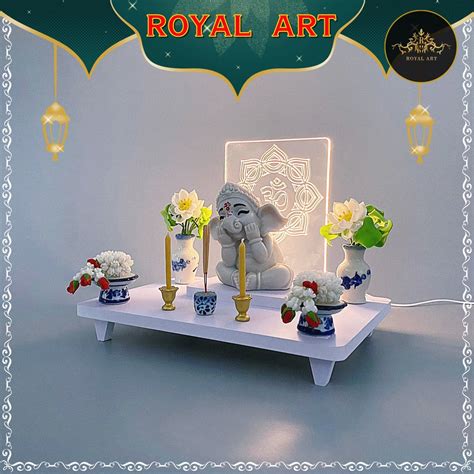 หิ้งพระพิฆเนศ หิ้งพระตั้งโต๊ะ มีไฟ Led ลายต้นโพธิ์ ลายโอม หิ้งท้าวเวสสุวรรณ ชั้นวางพระ Tm
