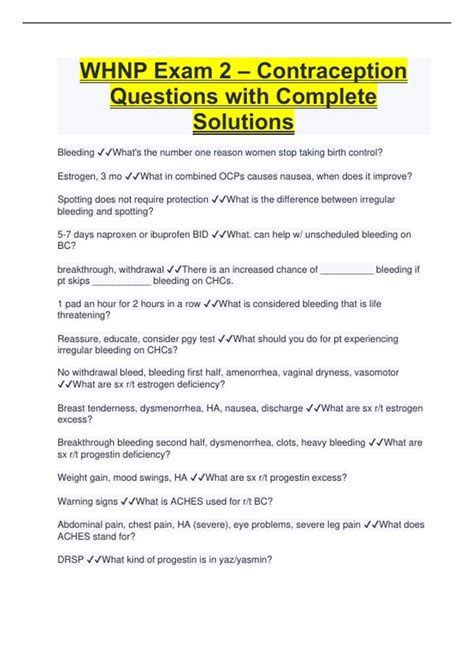 WHNP Exam Contraception Questions With Complete Solutions WHNP Stuvia US