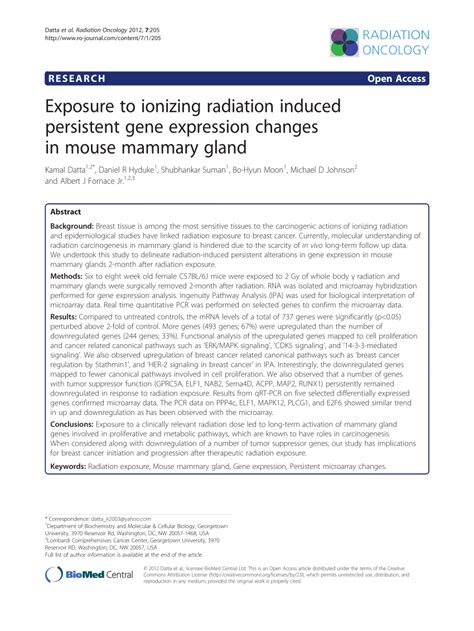 Pdf Exposure To Ionizing Radiation Induced Persistent Gene Expression