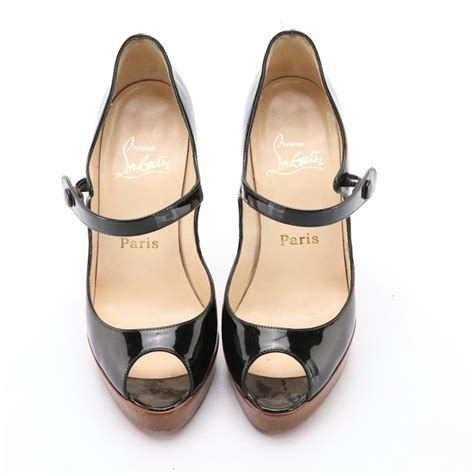 Christian Louboutin Black Patent Leather Peep Toe Platform Mary Jane