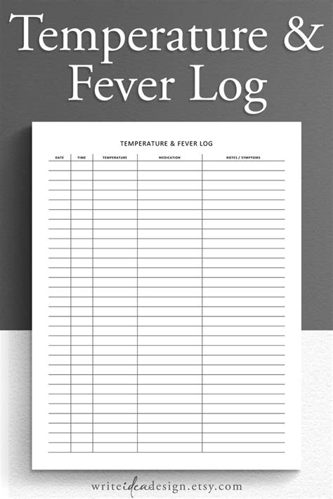 Temperature And Fever Tracker Printable Log For Monitoring Fevers And Medication