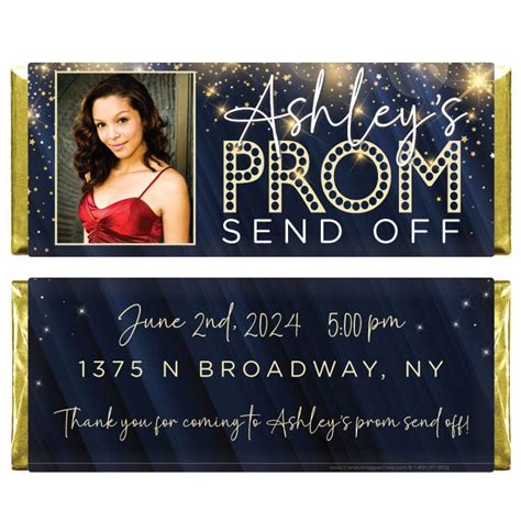 Prom Send Off Midnight And Gold Glitter Personalized Candy Bar Wrapper
