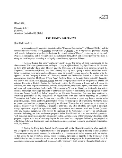 46 Free Printable Exclusivity Agreement Templates Word