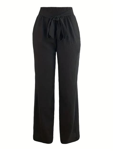 솔리드 묶인 레그 팬츠 봄 여름용 캐주얼 종이 가방 허리 바지 여성 의류 Temu