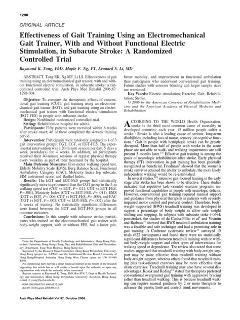 Tong 2006 Pdf Physical Therapy Stroke