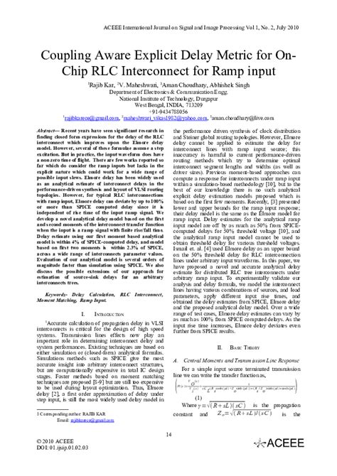 Pdf Coupling Aware Explicit Delay Metric For On Chip Rlc Interconnect