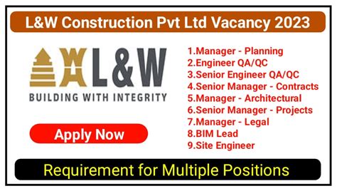 Landw Construction Pvt Ltd Vacancy 2023 Construction Jobs Apply