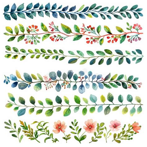 Watercolor Floral Borders Set For Design And Craft Generative Ai Stock Illustration