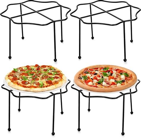 Elsjoy Set Of 4 Black Pizza Stand Holder 10 Inch Tabletop