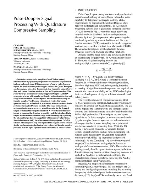 Pdf Pulse Doppler Signal Processing With Quadrature Compressive Sampling