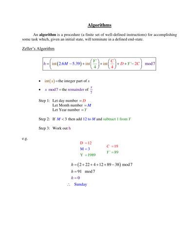 zeller s algorithm solved example teaching resources
