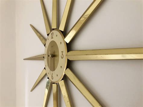Large Roxhall Brass Spike Sunburst Clock Circa 1960 At 1stdibs