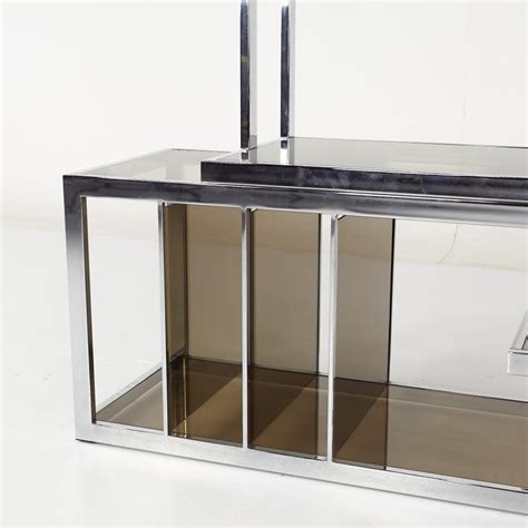 Milo Baughman Style Dia Mid Century Chrome And Smoked Glass Etagere At