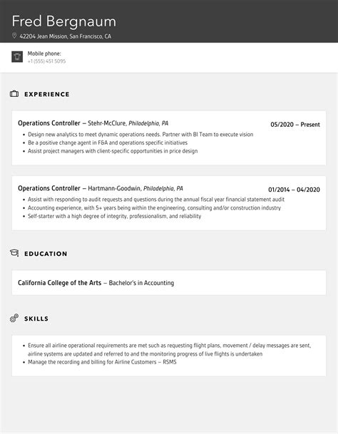 Operations Controller Resume Samples Velvet Jobs