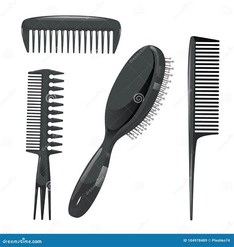 Trendy Design Haircare Icons Set Plastic Combs Massage Brush