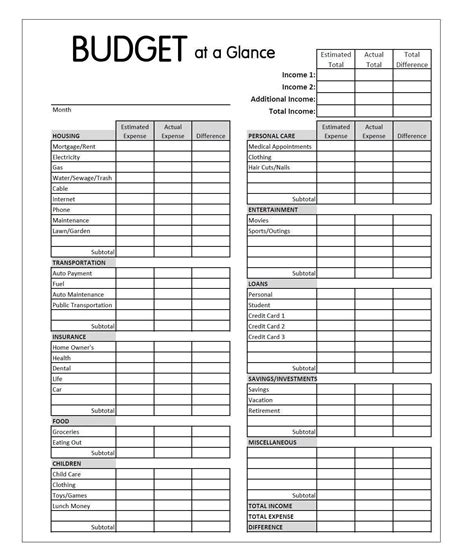 Minimalist Monthly Budget At A Glance Worksheet 3 Sizes Letter A5