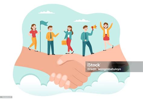 사업가 리더와 비즈니스 리더십은 팀이 평면 만화 손으로 그린 템플릿 일러스트레이션에서 성공할 수 있도록 도와줍니다 개발에 대한 스톡 벡터 아트 및 기타 이미지 Istock