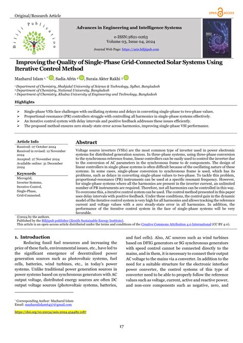 Pdf Improving The Quality Of Single Phase Grid Connected Solar
