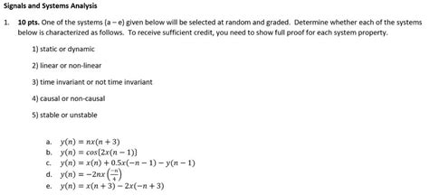 Solved Signals And Systems Analysis 1 10 Pts One Of The