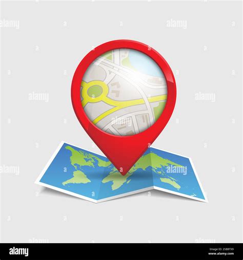 Map With Pin Red Direction Pointer On Folded City Map Stock Vector