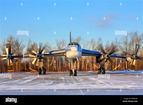 Russian Long Range Strategic Bomber Tu 95 Bear” Parked At The Air Base