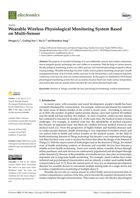 Pdf Wearable Wireless Physiological Monitoring System Based On Multi Sensor