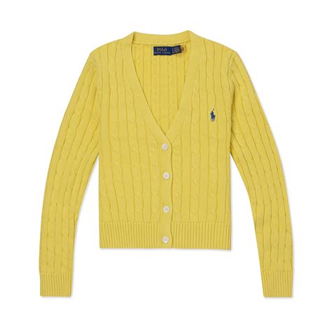 Polo Ralph Lauren Rl 熱銷v領刺繡小馬麻花開襟外套女 黃色 連帽運動外套 Yahoo奇摩購物中心