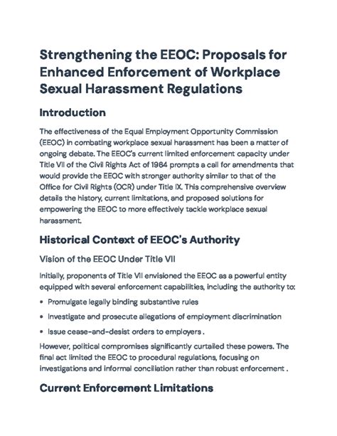 Proposals For Enhancing Eeoc Authority On Workplace Sexual Harassment