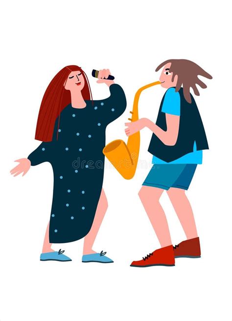 Vocal Duet Cute Cartoon Vector Illustration Stock Vector