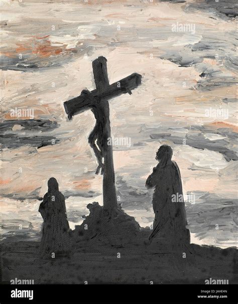 Oil Painting Illustrating Religious Scene Jesus Crucified Stock Photo Alamy