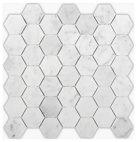 White Carrara Polished 2 Hexagon Marble Mosaic 11 34x12