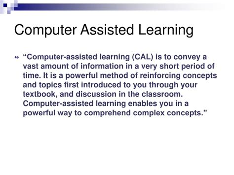 Ppt Computer Assisted Learning Powerpoint Presentation Free Download