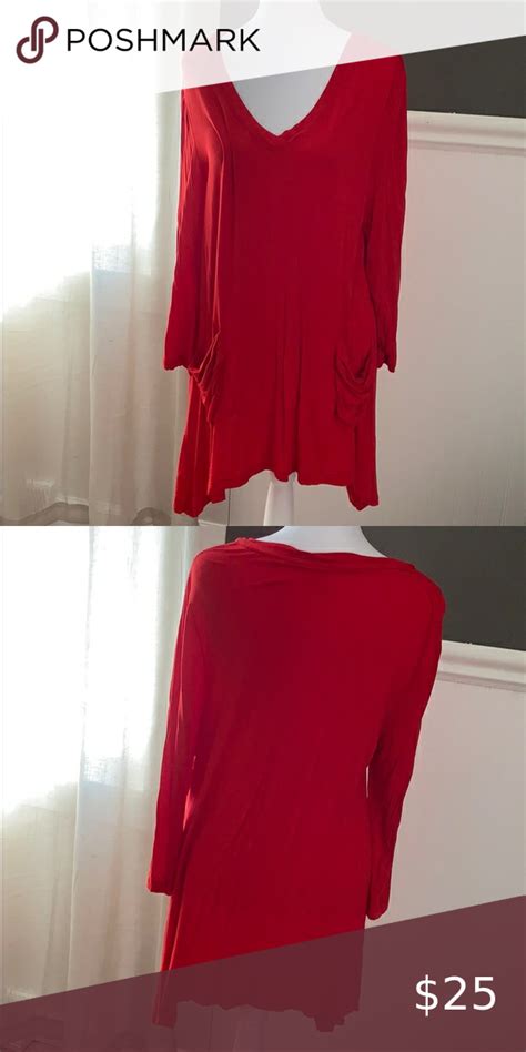 Logo By Lori Goldstein Red Top With Pockets Asymmetric Hem
