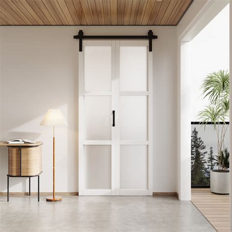 Hozone Glass And Solid Manufactured Wood Sliding Bi Fold Barn Door With