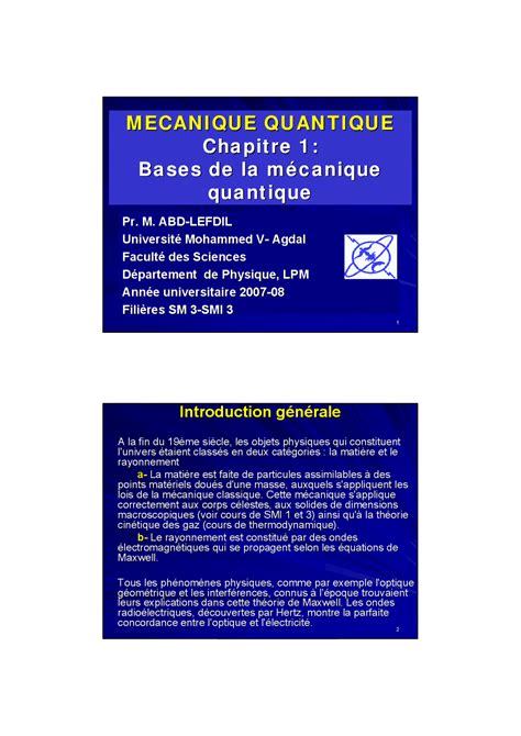 Notes Sur Les Principes De La Mécanique Quantique 1° Partie Docsity