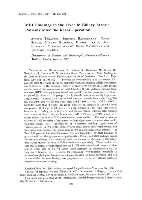 Pdf Mri Findings In The Liver In Biliary Atresia Patients After The