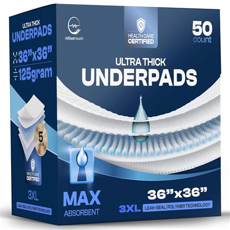 125 Gram Incontinence Bed Pads Disposable For Adults 50 Pack Xxl 36 X 36 Super Absorbent