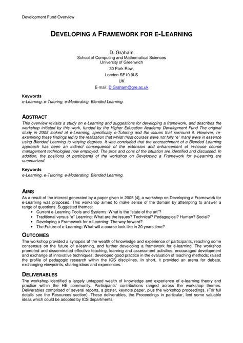 Pdf Developing A Framework For E Learning