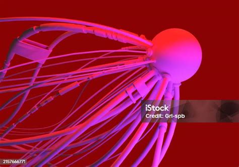 인공지능 와이어는 볼에 연결됩니다 인공 지능 두뇌 빨간색 디지털 Ai 마인드 미래 기술 Ai 배경입니다 기술적 추상화 3d 렌더링 0명에 대한 스톡 사진 및 기타 이미지