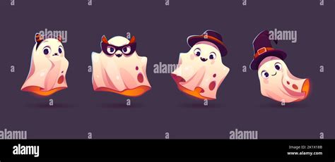 Cute Ghosts Cartoon Halloween Characters Set Funny Kawaii Spooks