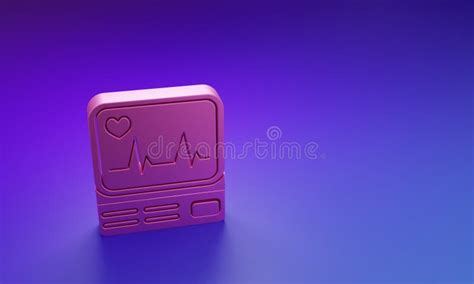 Pink Computer Monitor With Cardiogram Icon Isolated On Purple Blue