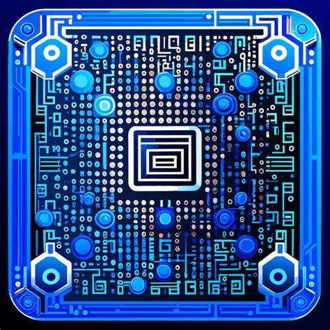 正方形の Qr バーのベクトル図の青いバイナリ回路基板デジタル青の背景 Premium Ai生成ベクトル画像