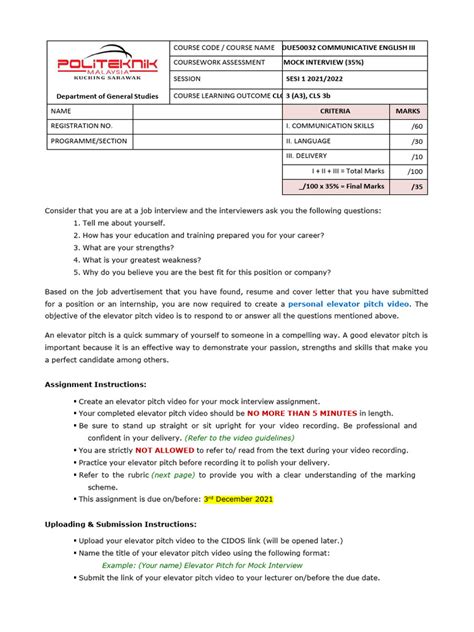 Due50032 Video Mock Interview Pdf Behavior Modification Cognition