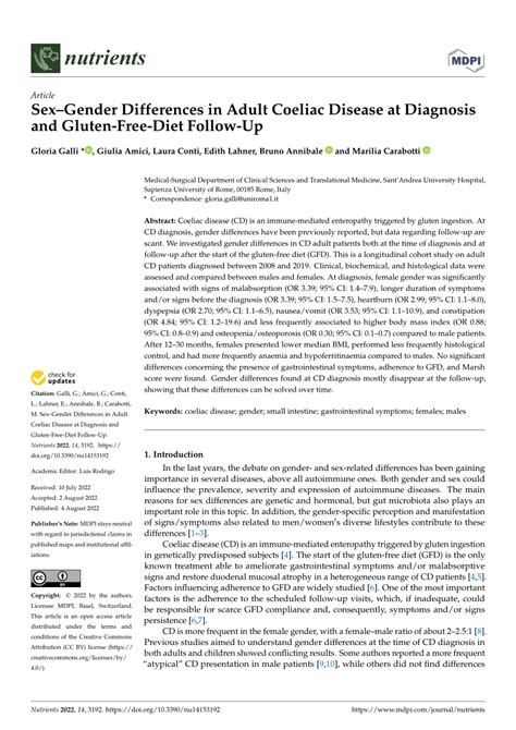 Pdf Sexgender Differences In Adult Coeliac Disease At Diagnosis And