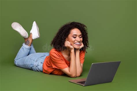Full Length Photo Of Adorable Pretty Lady Dressed Orange T Shirt