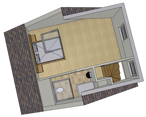 An Overhead View Of A Small House With One Bedroom And Living Room On