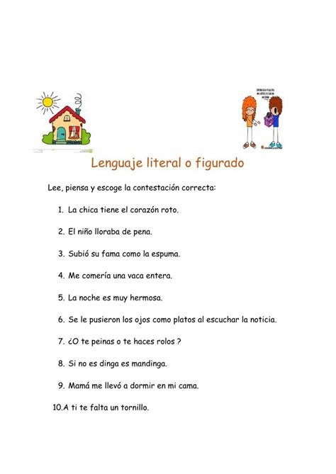 Lenguaje Figurado Y Literal Worksheet Lenguaje Expresivo Lenguaje Figurado Lenguaje