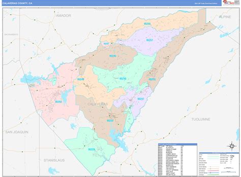 Calaveras County Ca Wall Map Color Cast Style By Marketmaps Mapsales
